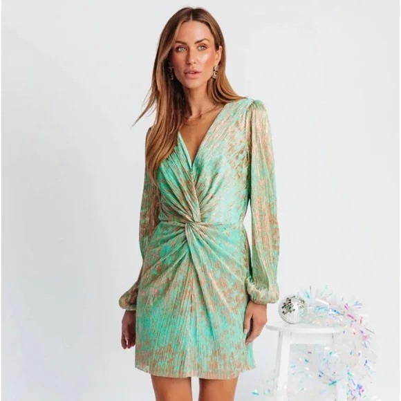 Vici | Dresses | Crishelle Twisted Front Metallic Plisse Mini Dress ...